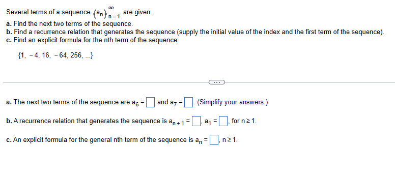 Solved Several terms of ﻿a sequence {an}n=1∞ ﻿are given.a. | Chegg.com