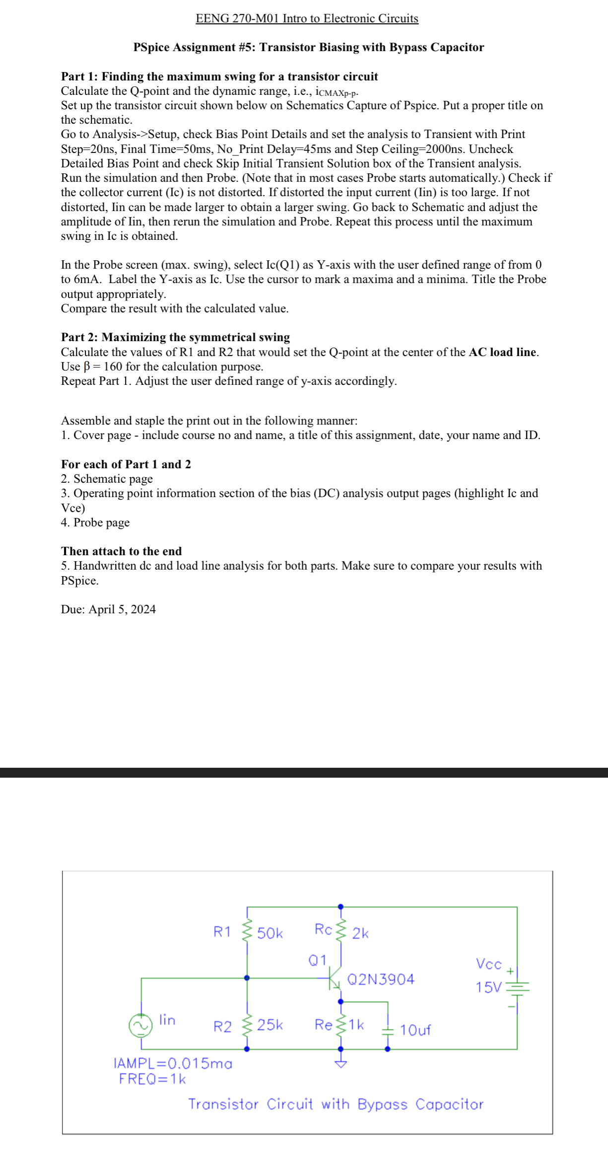 EENG 270-M01 ﻿Intro to Electronic CircuitsPSpice | Chegg.com