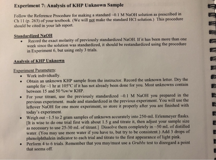 Solved Experiment 7: Analysis of KHP Unknown Sample Follow | Chegg.com