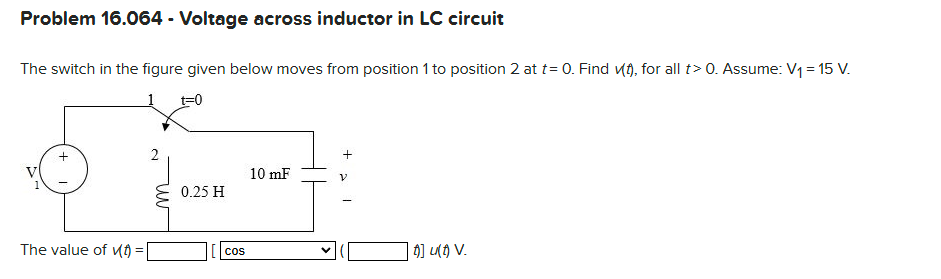 Solved Problem 16.064 - ﻿Voltage across inductor in LC | Chegg.com