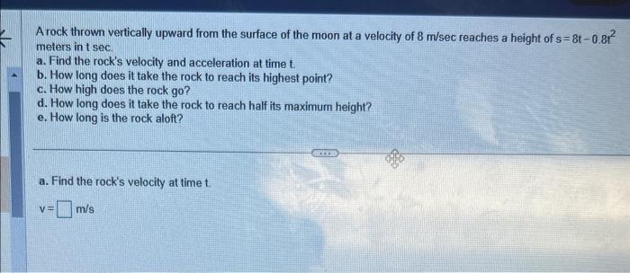 Solved A rock thrown vertically upward from the surface of | Chegg.com