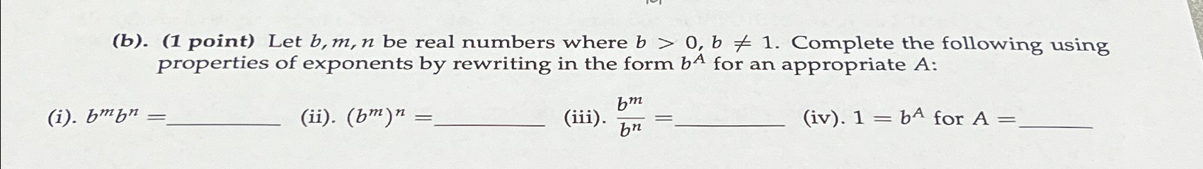 Solved (b). (1 ﻿point) ﻿Let b,m,n ﻿be real numbers where | Chegg.com