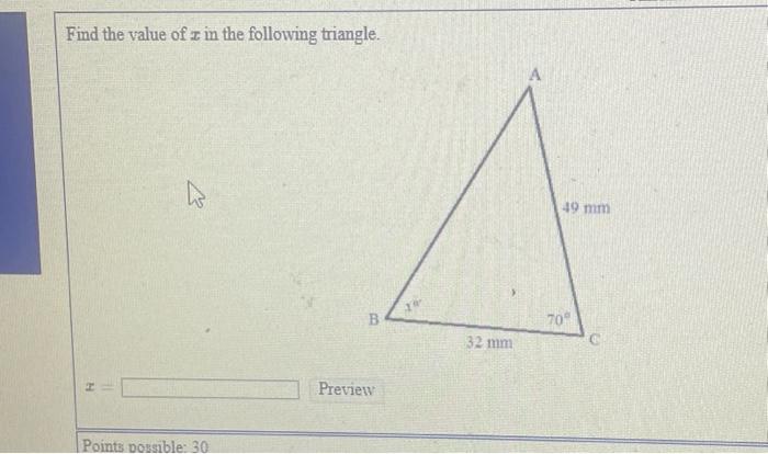 Solved Find the value of z in the following triangle. HE 4 | Chegg.com