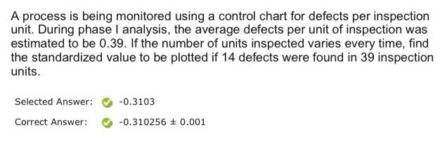 Solved A process is being monitored using a control chart | Chegg.com