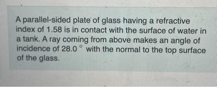 Solved A parallel-sided plate of glass having a refractive | Chegg.com