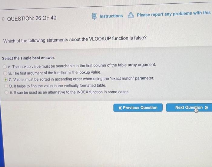 Solved Which of the following statements about the VLOOKUP | Chegg.com