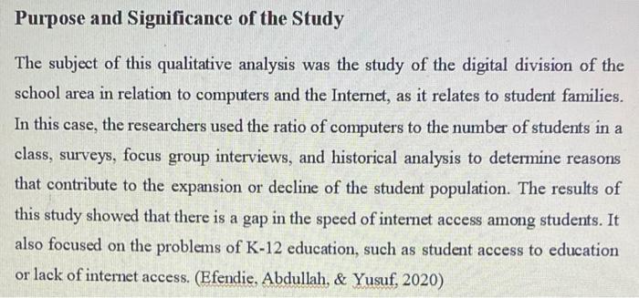 Solved Purpose and Significance of the Study The subject of | Chegg.com