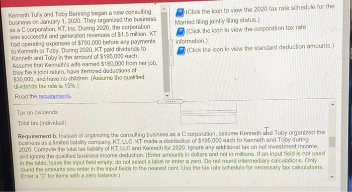 Kenneth Tully and Toby Benning began a new consulting | Chegg.com