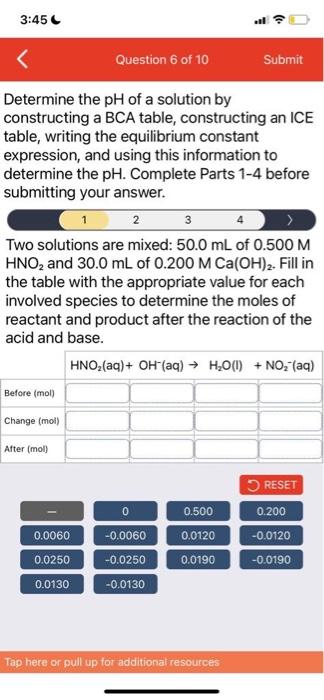 Solved Determine the pH of a solution by constructing a BCA | Chegg.com