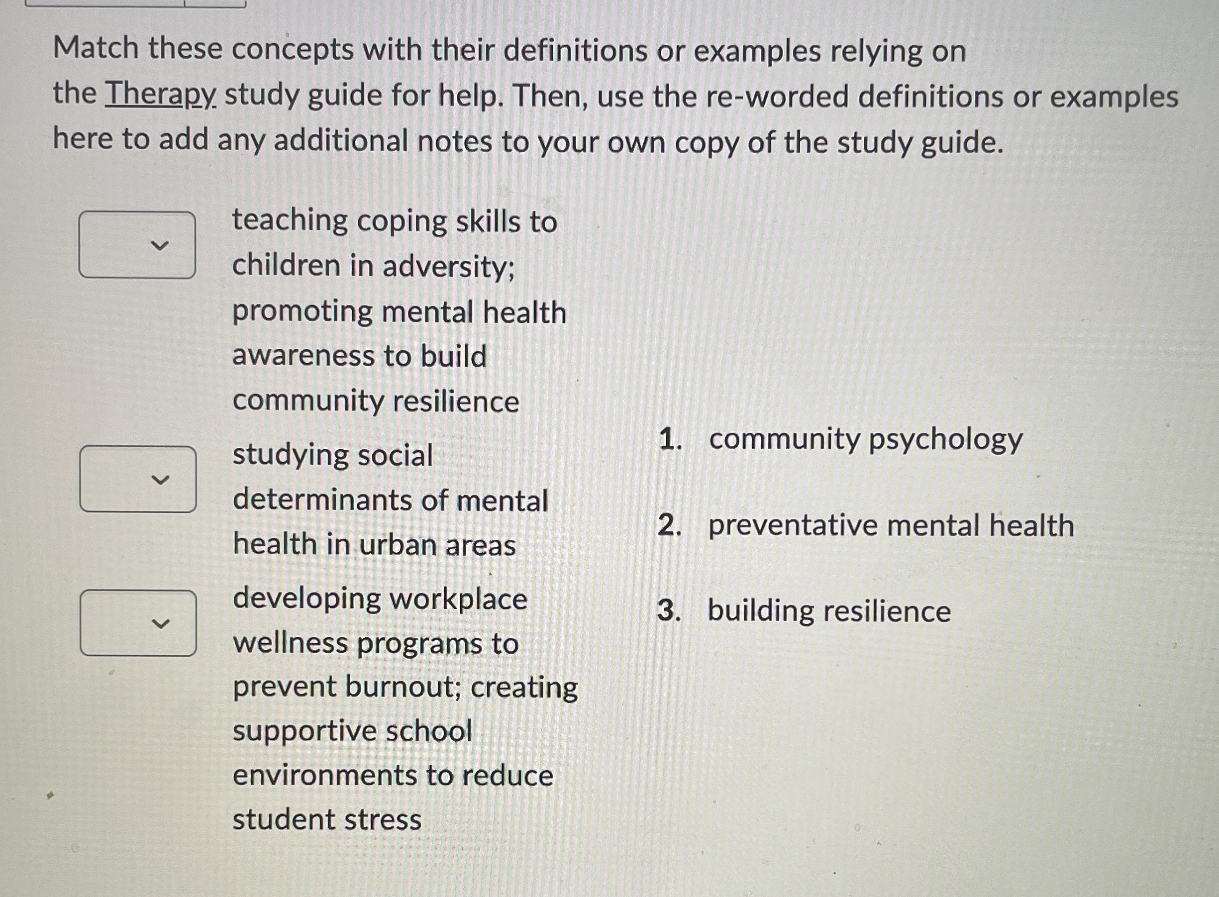 Solved Match these concepts with their definitions or | Chegg.com