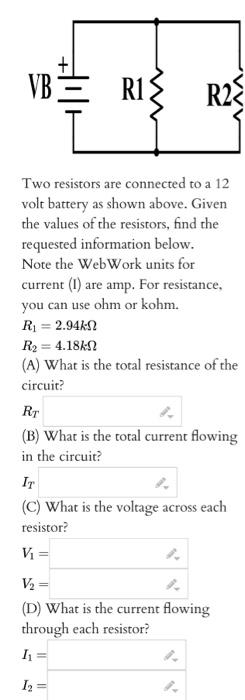 Solved Two resistors are connected to a 12 volt battery as | Chegg.com