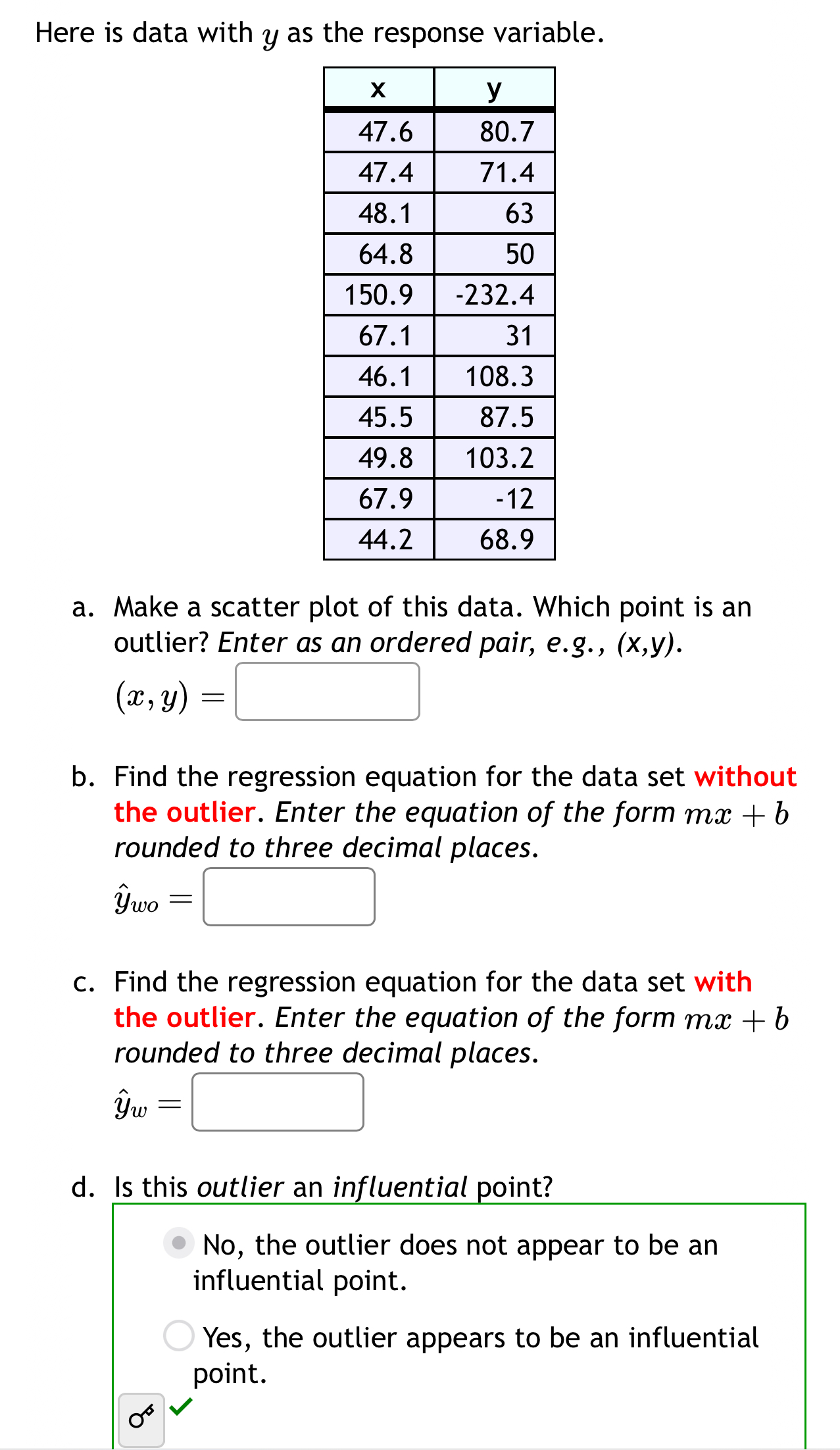 Solved Here is data with y ﻿as the response | Chegg.com