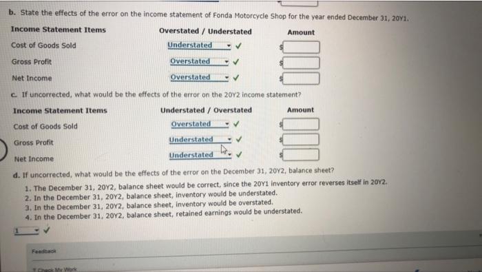 Solved Effect of Errors in Physical Inventory Fonda | Chegg.com