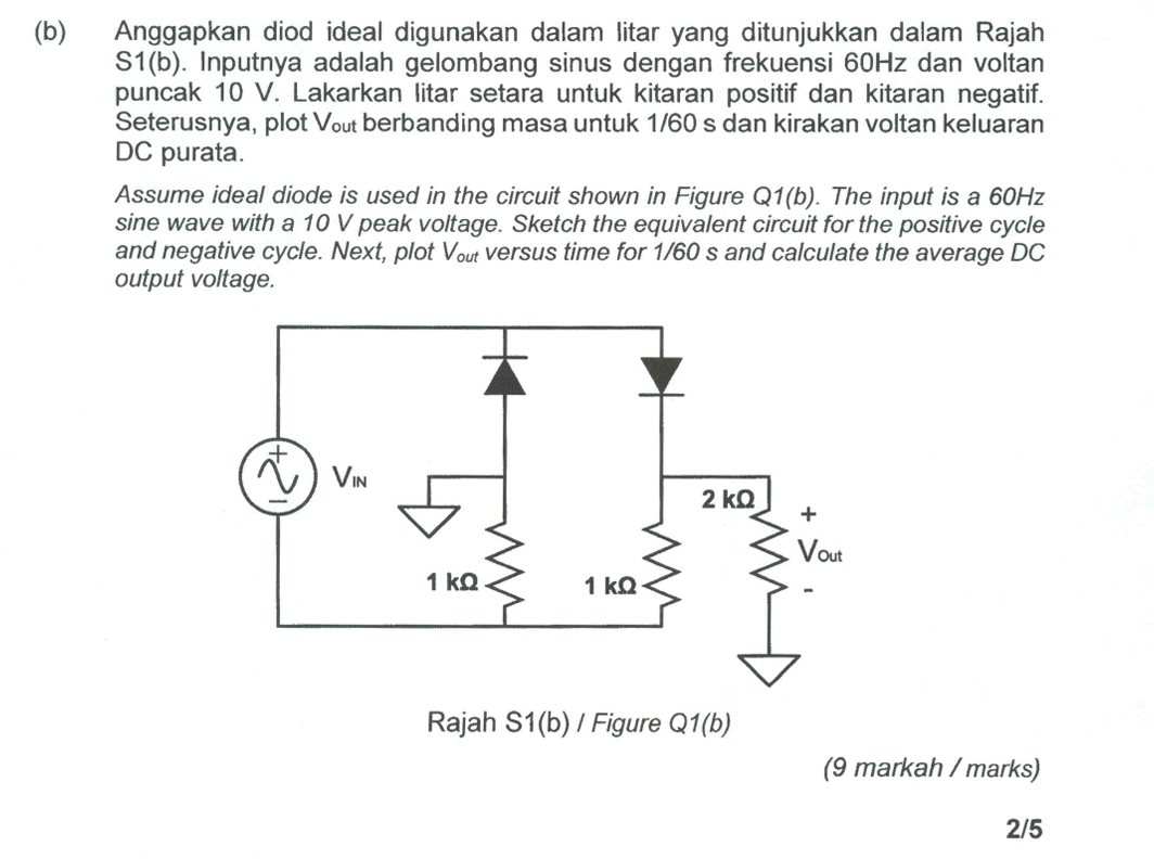 Solved (b) ﻿Anggapkan diod ideal digunakan dalam litar yang | Chegg.com