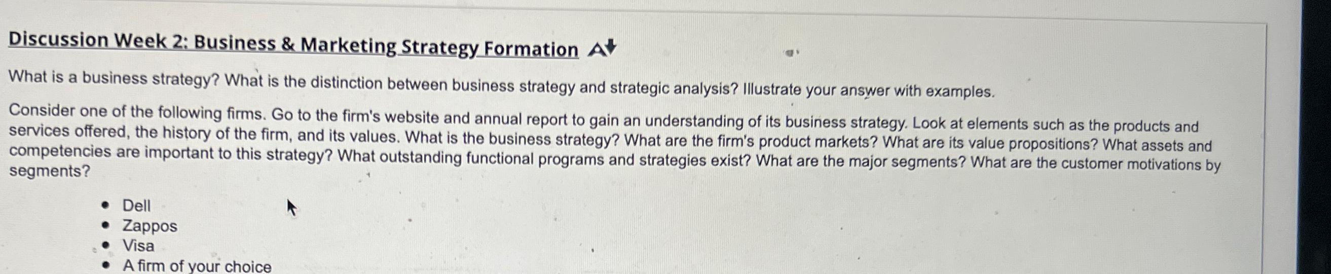 Solved Discussion Week 2: Business & Marketing Strategy | Chegg.com