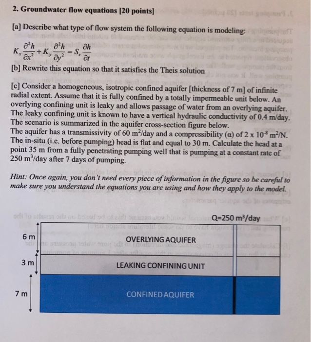 2. Groundwater flow equations (20 points) [a] | Chegg.com