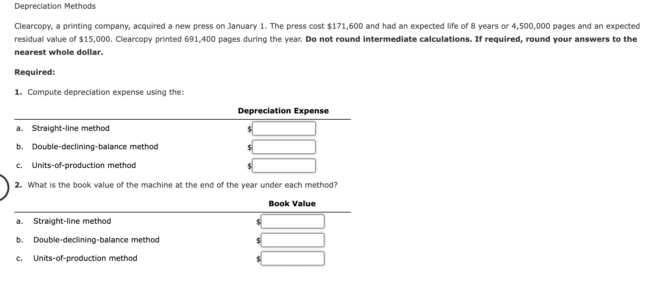Solved Depreciation MethodsClearcopy, a printing company, | Chegg.com