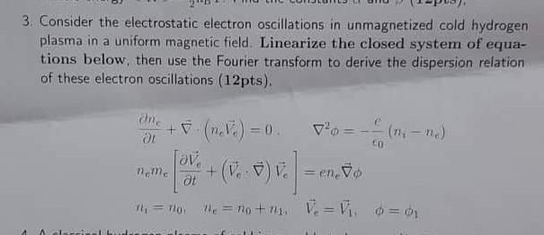 Solved 3. Consider the electrostatic electron oscillations | Chegg.com