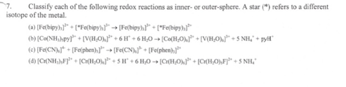 Solved 7. Classify each of the following redox reactions as | Chegg.com