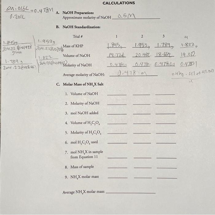 DATA A. NaOH Preparation Volume of concentrated NaOH | Chegg.com
