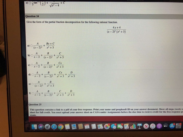 Solved Question 24 Give the form of the partial fraction | Chegg.com