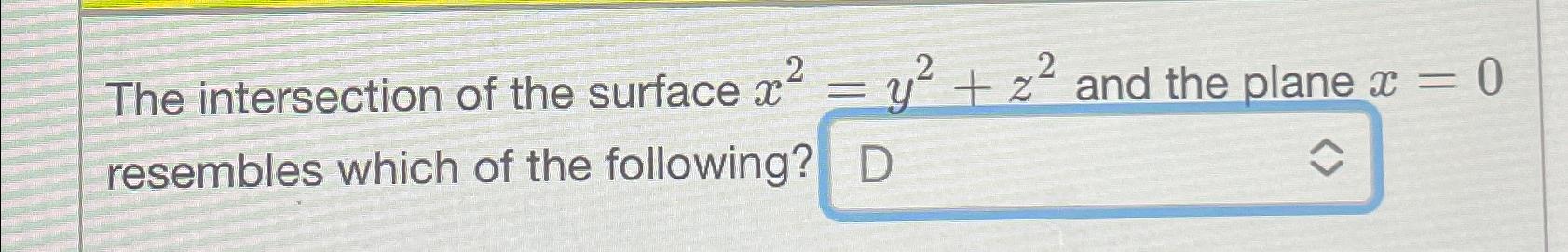 Solved The intersection of the surface x2=y2+z2 ﻿and the | Chegg.com