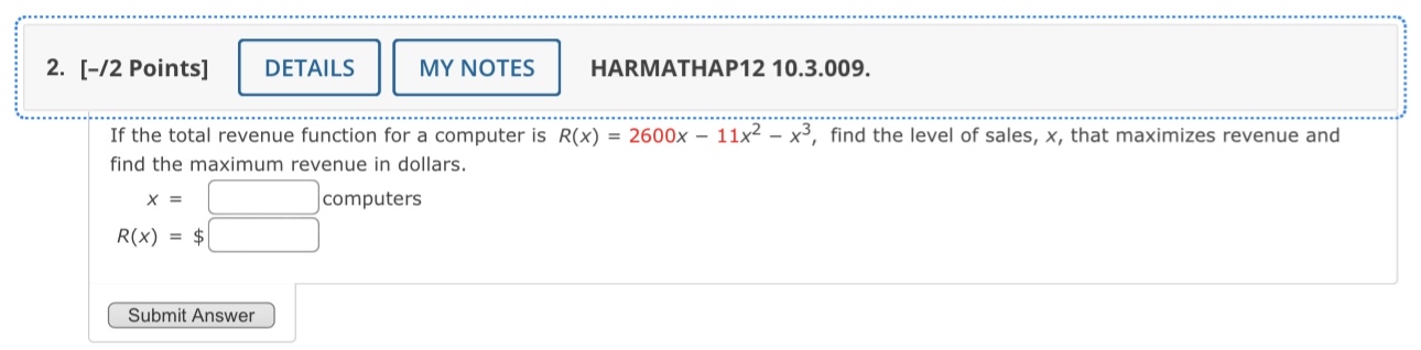Solved Points]HARMATHAP12 10.3.009.If the total revenue | Chegg.com
