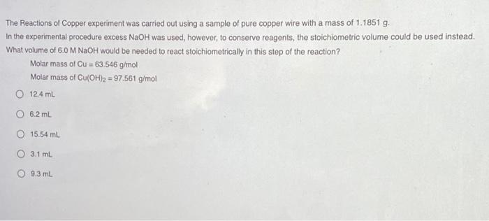 Solved The Reactions of Copper experiment was carried out | Chegg.com