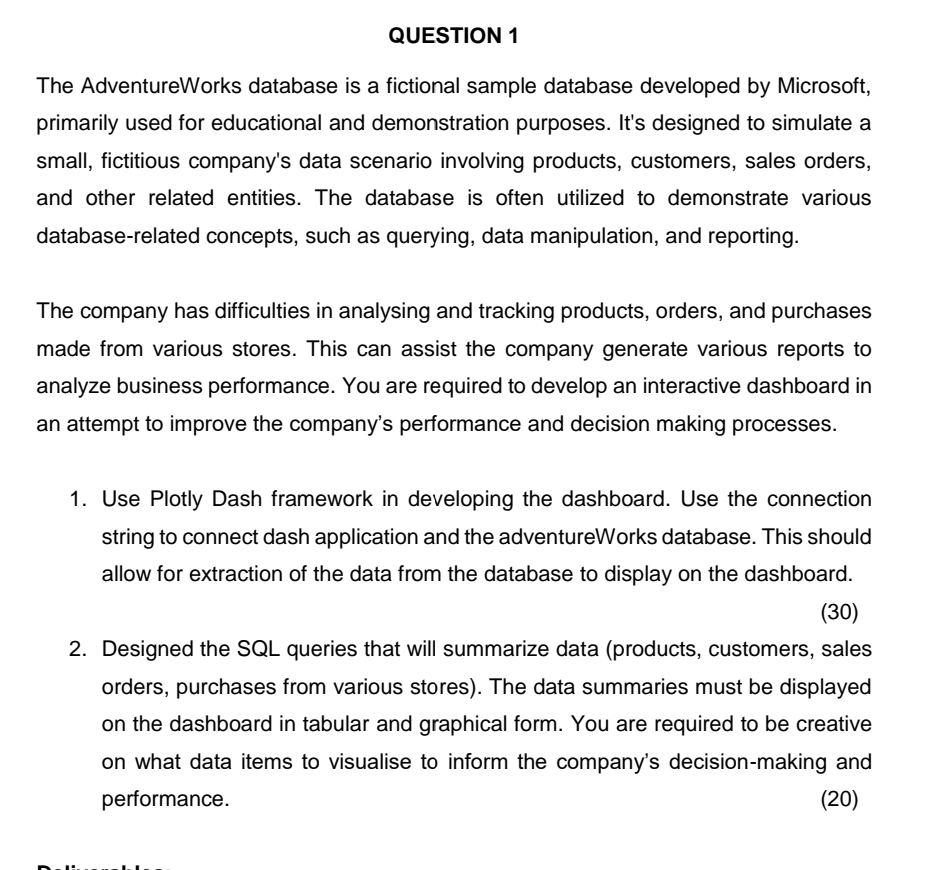 Solved QUESTION 1The AdventureWorks database is a fictional | Chegg.com