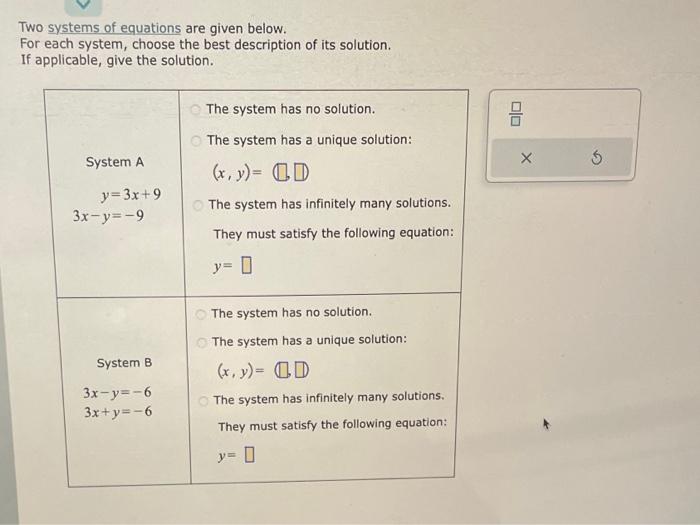 Solved Two systems of equations are given below. For each | Chegg.com