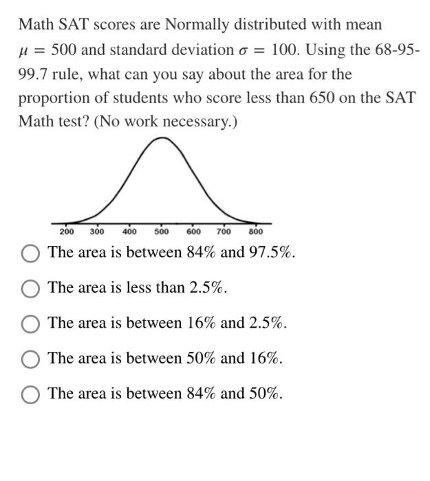 Solved Math SAT scores are Normally distributed with mean u | Chegg.com