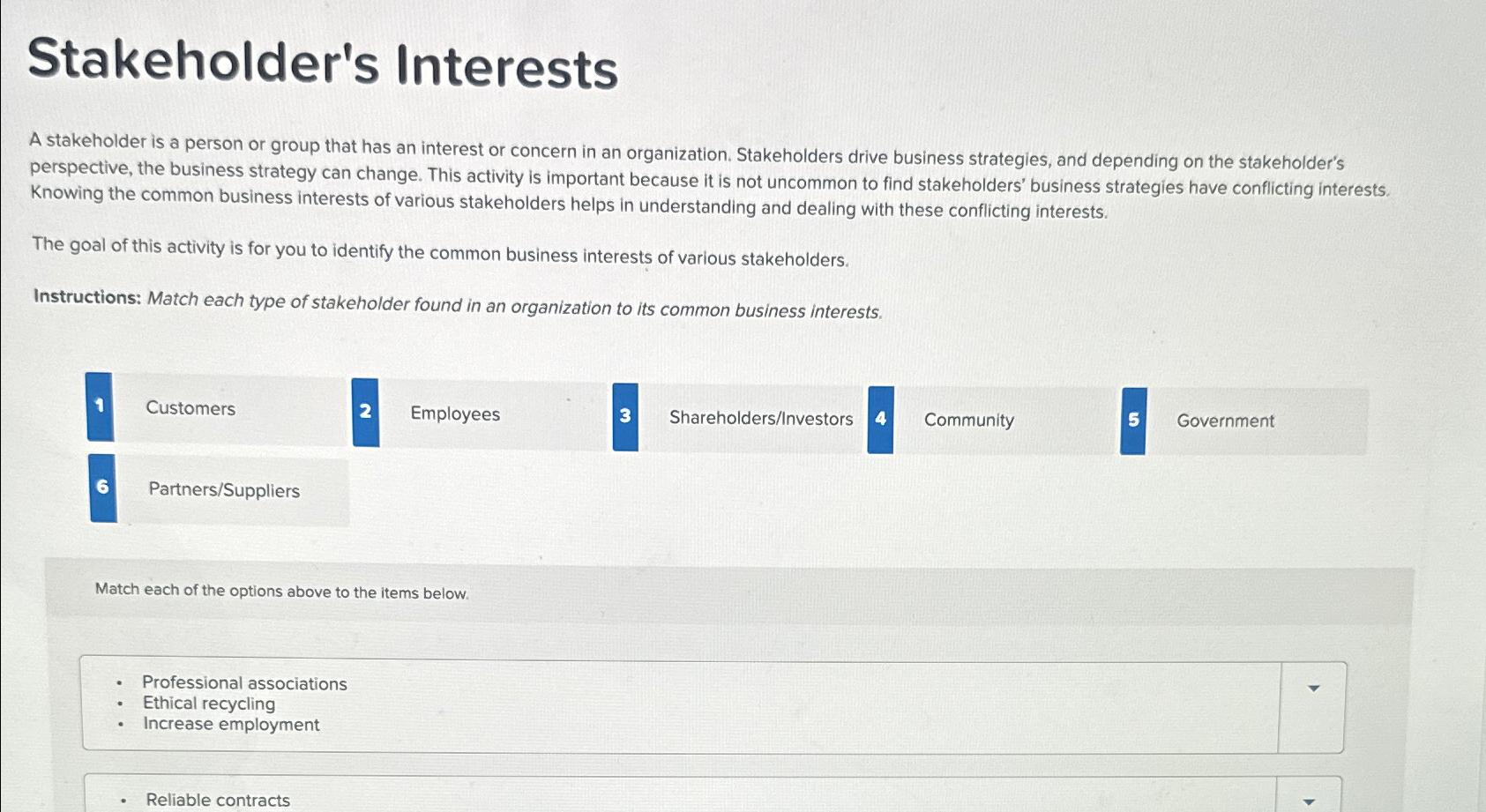 Solved Stakeholder's InterestsA stakeholder is a person or | Chegg.com