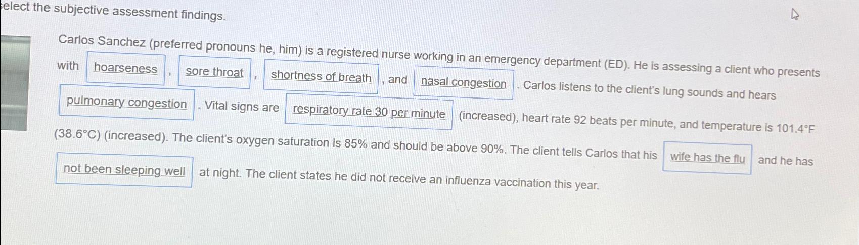 Solved felect the subjective assessment findings.Carlos | Chegg.com