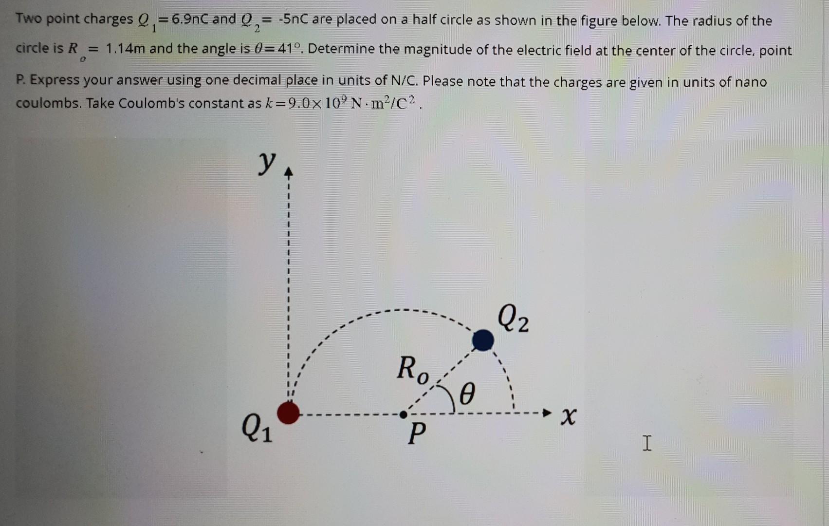 Solved Two point charges Q1=6.9nC and Q2=−5nC are placed on | Chegg.com