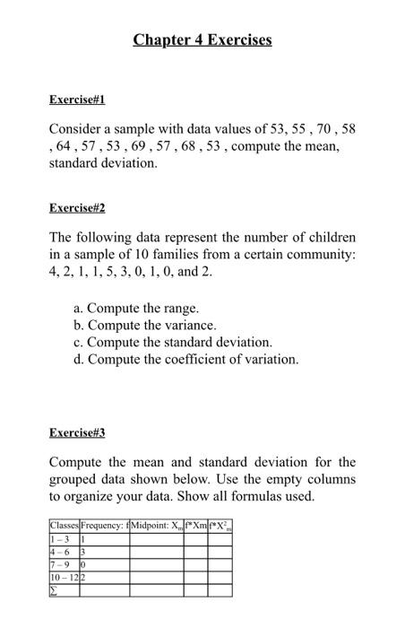 Solved Chapter 4 Exercises Exercise#1 Consider a sample with | Chegg.com