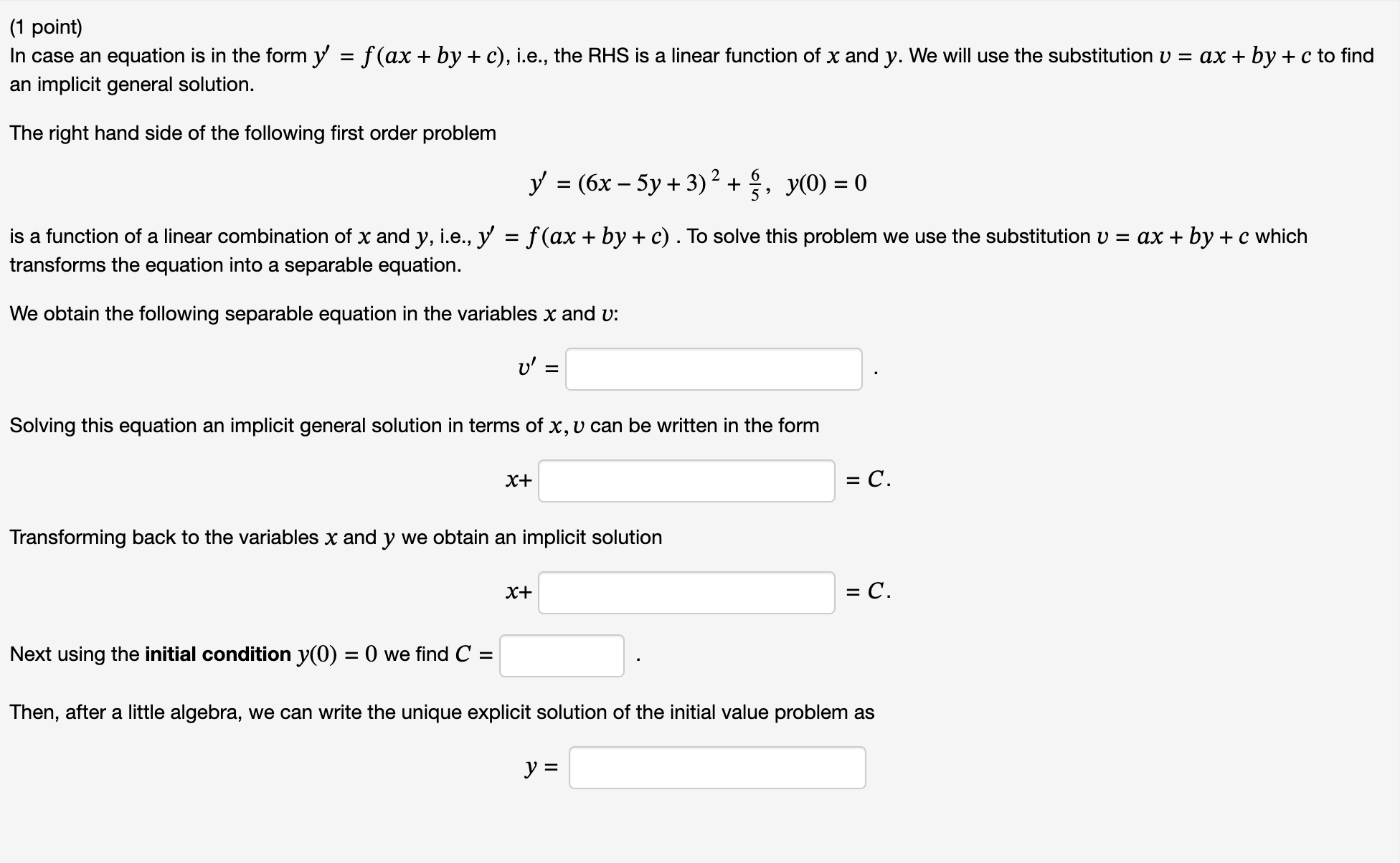 Solved (1 ﻿point)In case an equation is in the form | Chegg.com