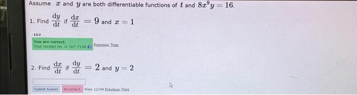 Solved Assume x and y are both differentiable functions of t | Chegg.com