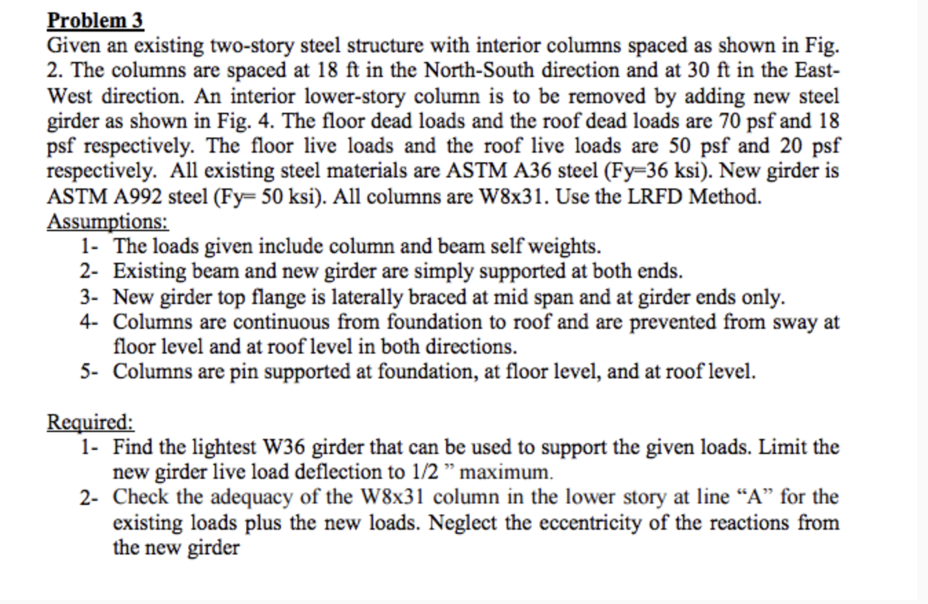 Solved Problem 3Given an existing two-story steel structure | Chegg.com