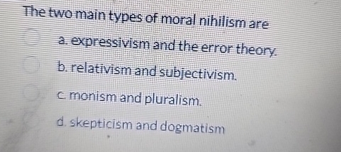 Solved The two main types of moral nihilism area. | Chegg.com