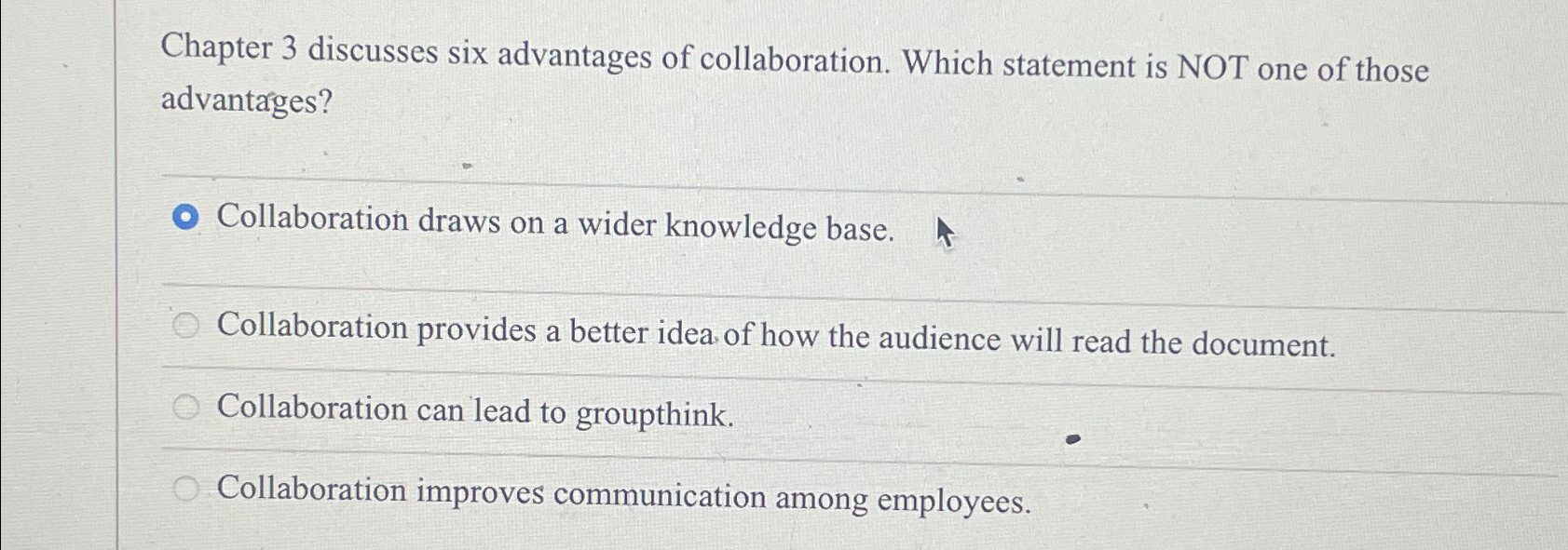 Solved Chapter 3 ﻿discusses six advantages of collaboration. | Chegg.com