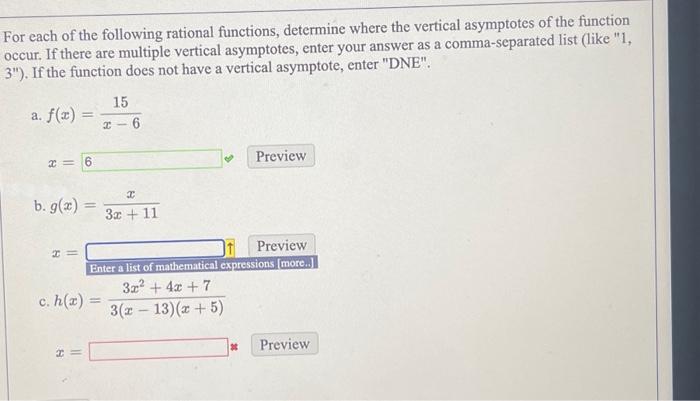 Solved For each of the following rational functions, | Chegg.com