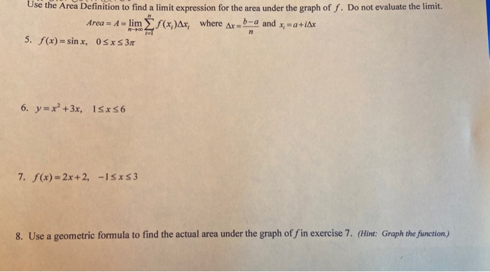 Solved Use the Area Definition to find a limit expression | Chegg.com