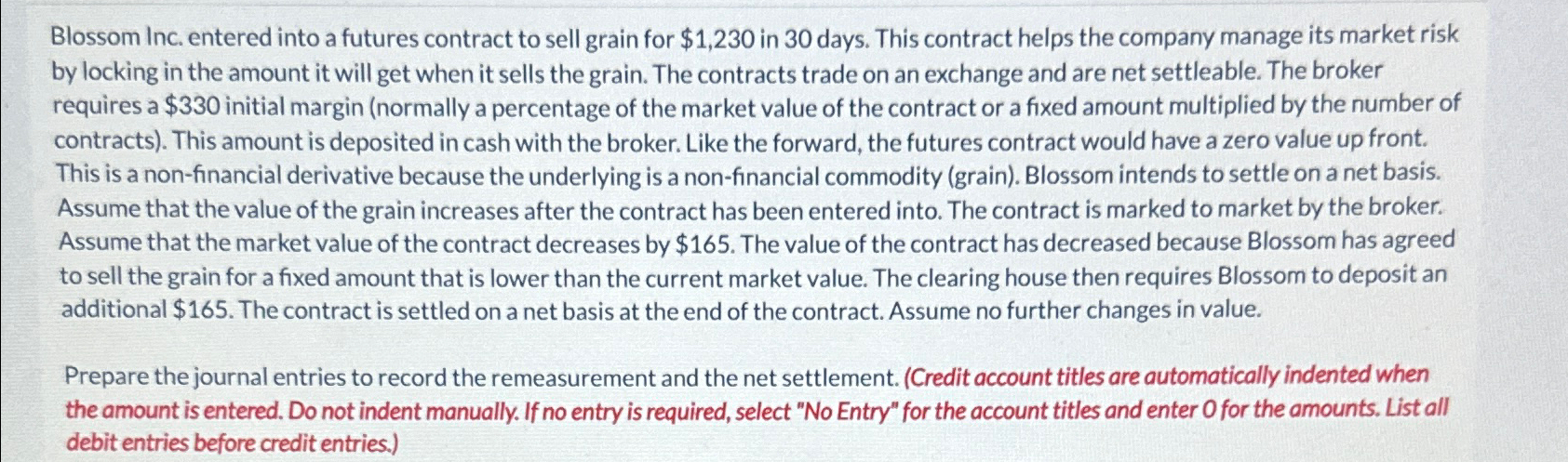 Solved Blossom Inc. entered into a futures contract to sell | Chegg.com