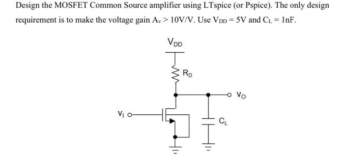 Solved Design the MOSFET Common Source amplifier using | Chegg.com