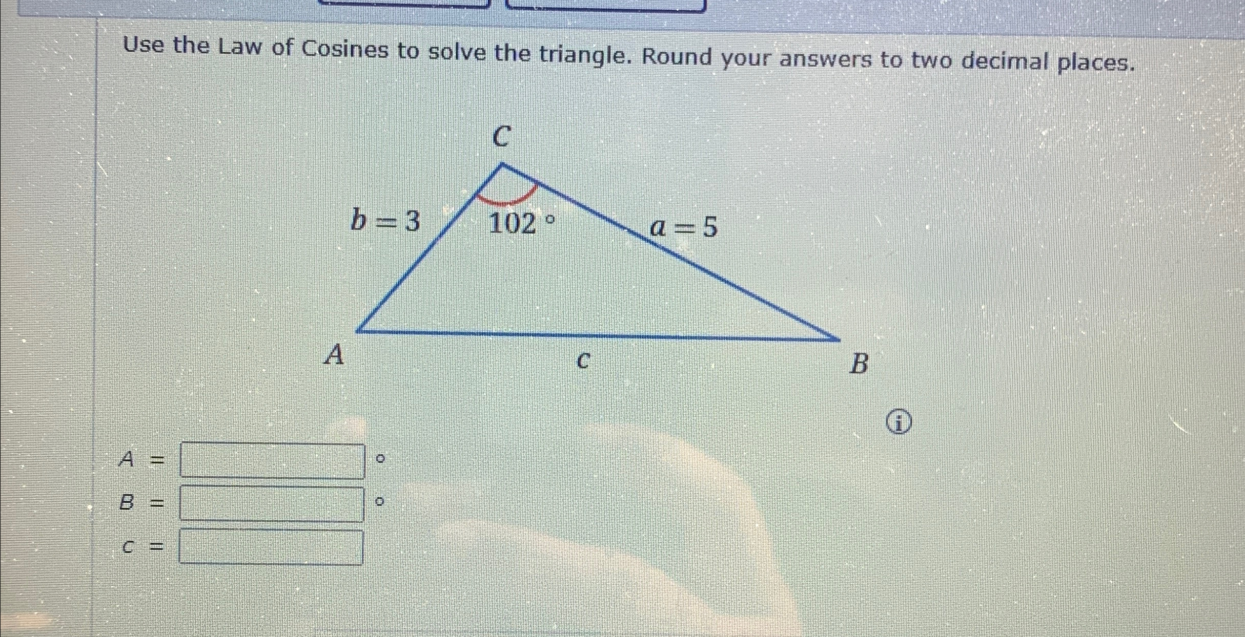Solved Use the Law of Cosines to solve the triangle. Round | Chegg.com