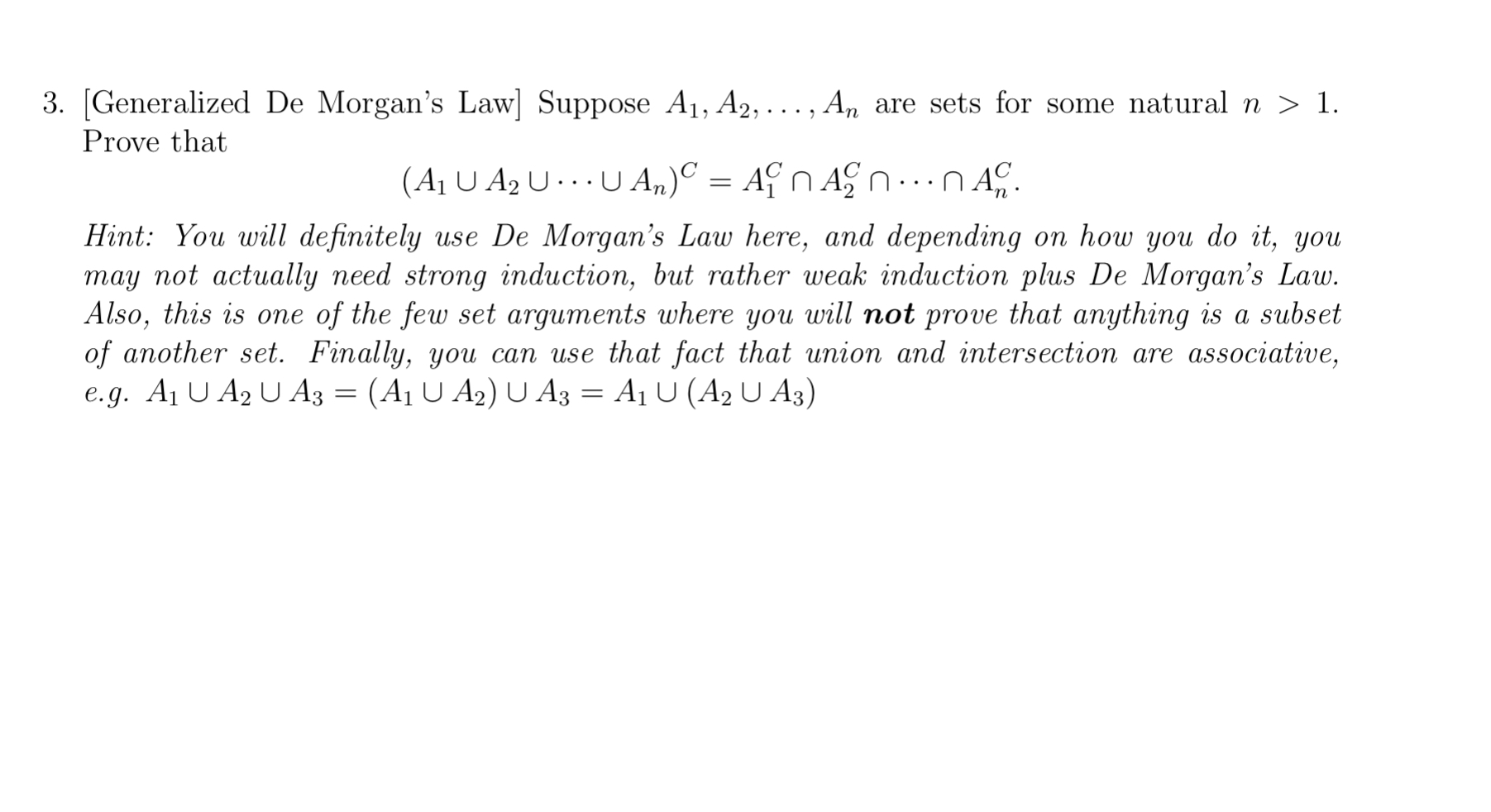 Solved [Generalized De Morgan's Law] ﻿Suppose A1,A2,dots,An | Chegg.com