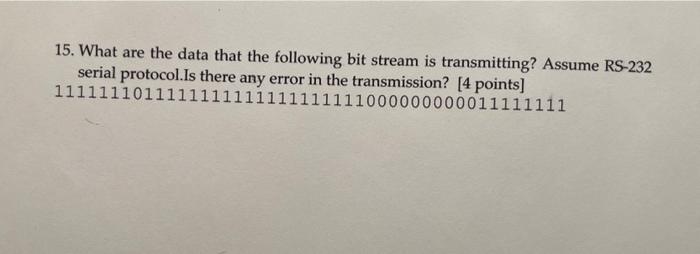 Solved 15. What are the data that the following bit stream | Chegg.com
