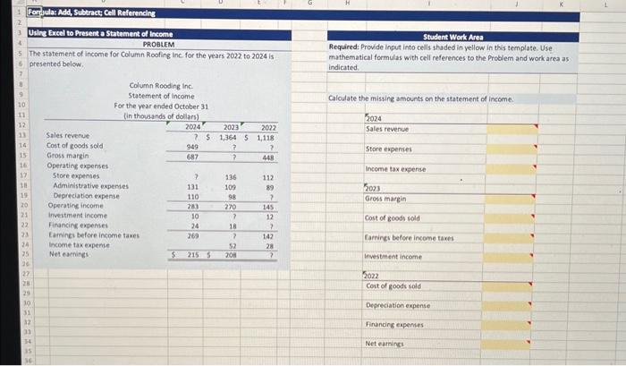 Solved The statement of income for Column Roofing inc for | Chegg.com