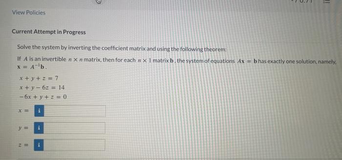 Solved View Policies Current Attempt in Progress Solve the | Chegg.com