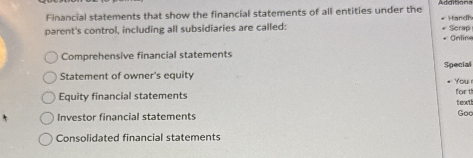 Solved Financial statements that show the financial | Chegg.com